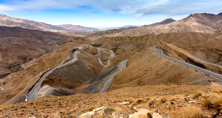 Tizi n'Tichka is a difficult mountain road in the Atlas