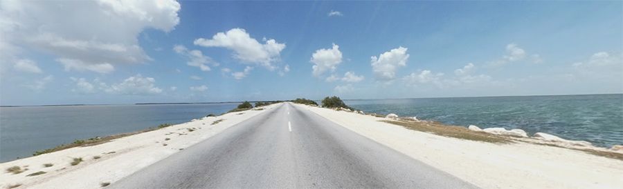 Driving the scenic Cayo Coco Causeway in Cuba