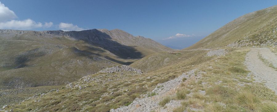 A steep unpaved road to the top of Mount Parnassus