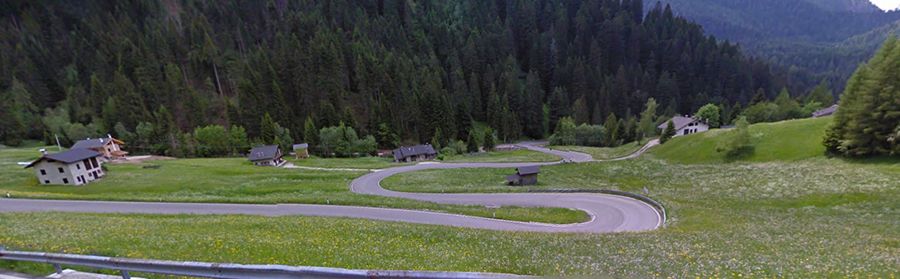 A paved road to Cereda Pass in the Dolomites
